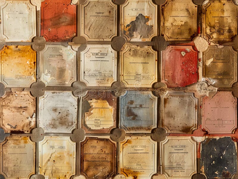 A Bunch of Old Rusty and Dirty Labels on a Wall Stock Photo - Image of ...