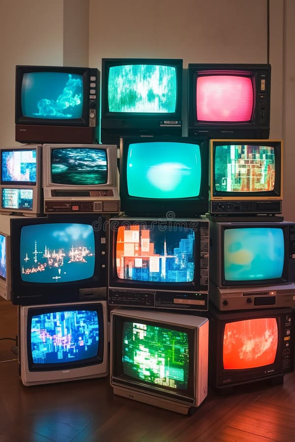 A Bunch of Old Televisions Sitting on Top of Each Other Stock Image ...