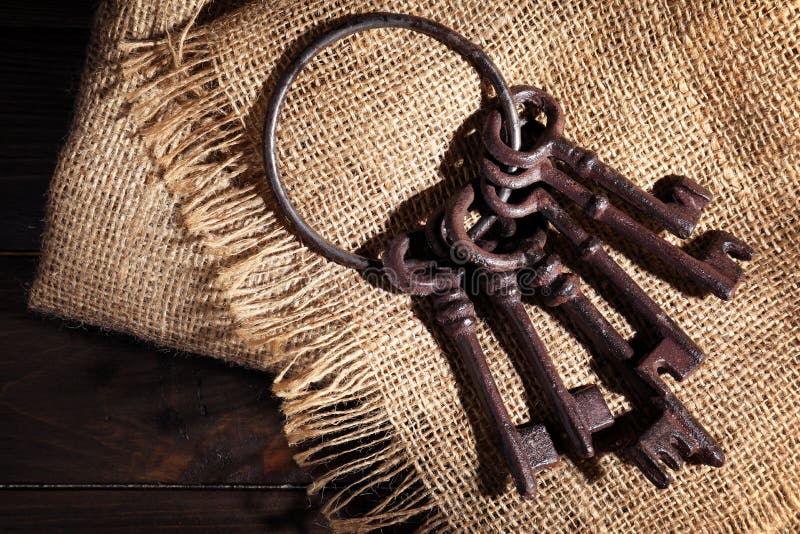 Bunch of Old Vintage Keys on Wooden Background, Top View Stock Photo ...