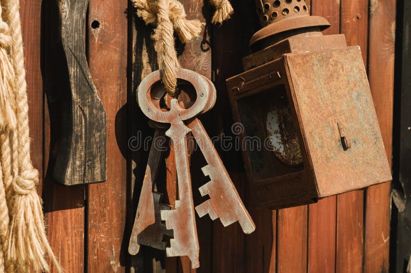 A Bunch of Old Wooden Keys Hanging on a Rope, Close-up Stock Photo ...