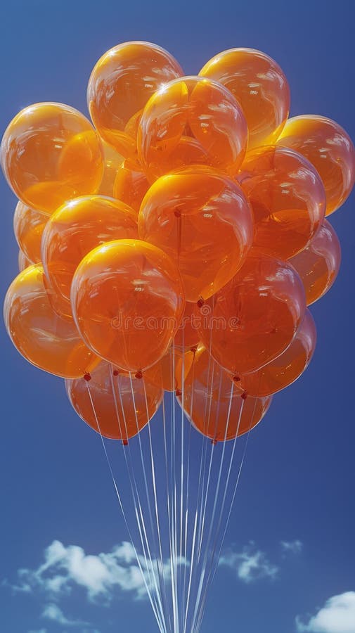 A Bunch of Orange Balloons are Flying in the Sky, AI Stock Photo ...