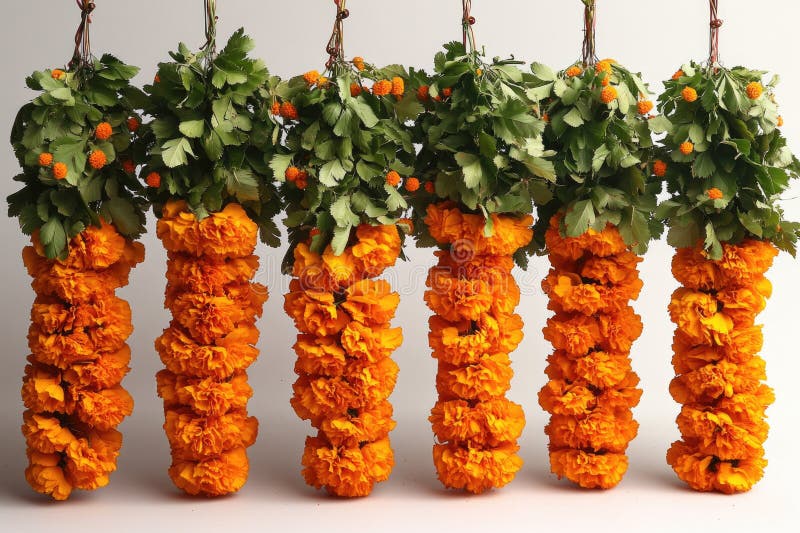 A Bunch of Orange Flowers Hanging from a String Stock Image - Image of ...