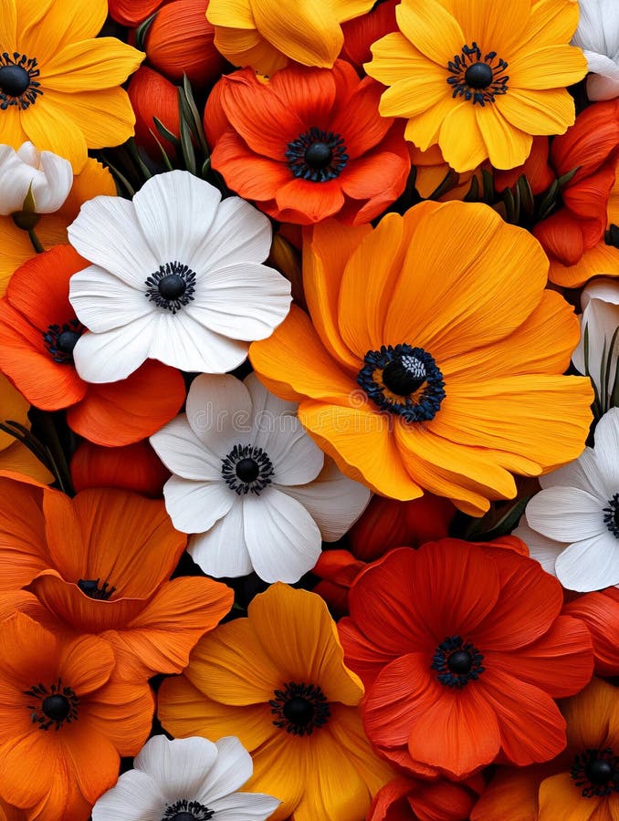 A Bunch of Orange and White Flowers with Black Centers Stock Photo ...