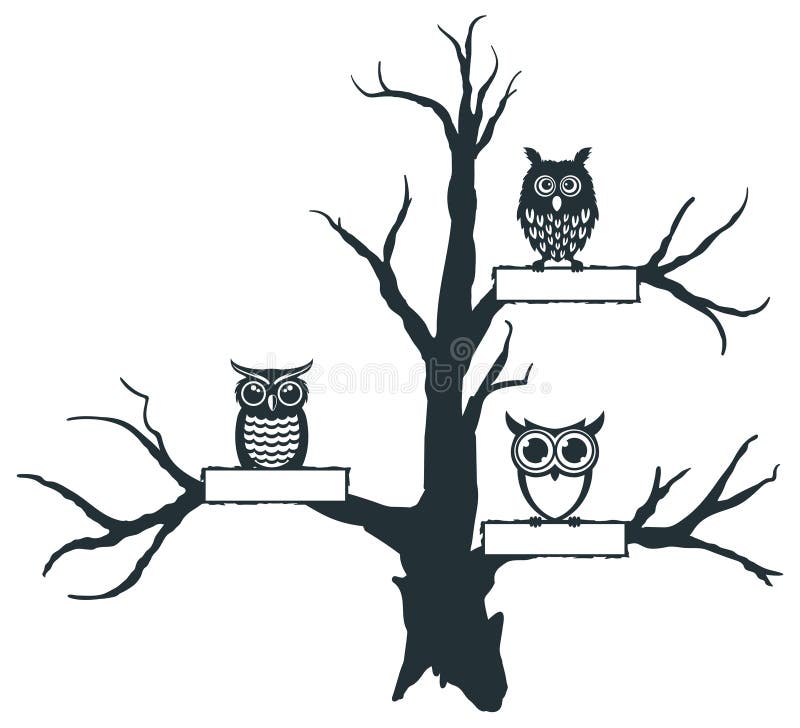 A Bunch of Owl Perch in a Tree Branch Vector Illustration Design Stock ...