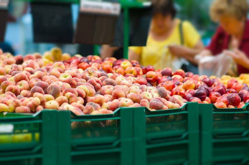 Nectarines in Boxes in Supermarket Stock Photo - Image of store ...
