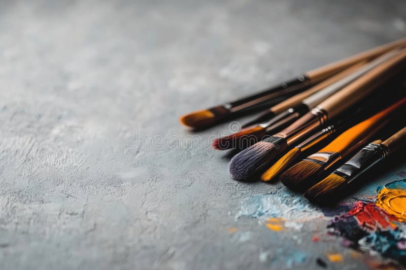 A Bunch of Paint Brushes are Laying on a Grey Surface Stock ...