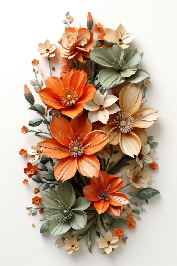 A Bunch of Paper Flowers on a White Surface Stock Illustration ...