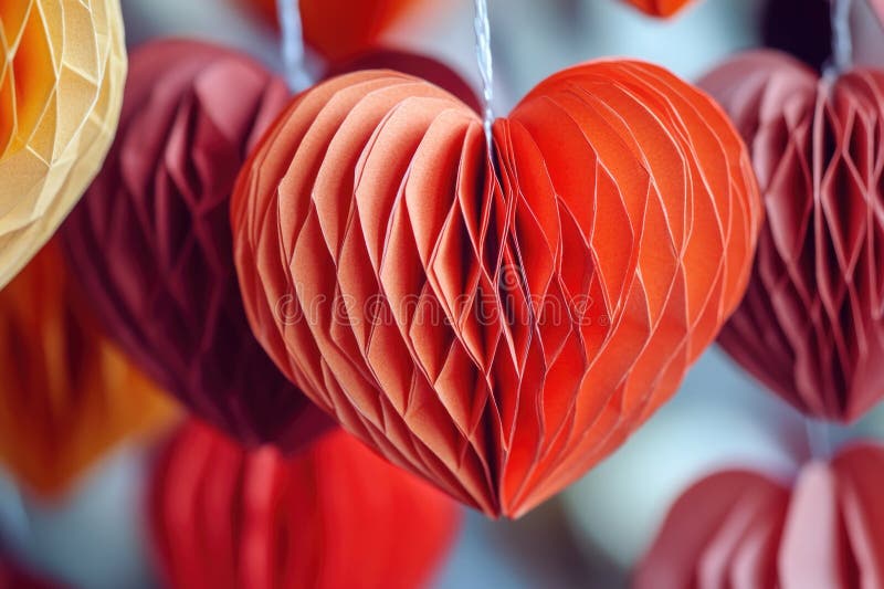 A Bunch of Paper Hearts Hanging from a String Stock Photo - Image of ...