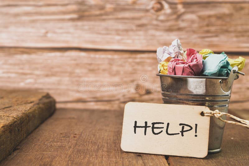 Bunch of Paper Waste in Steel Cup with Label Tag Written with HELP ...