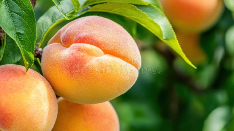 A Bunch of Peaches are Growing on a Tree in the Garden, AI Stock Photo ...