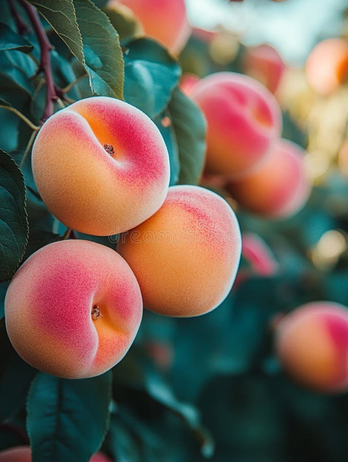 A Bunch of Peaches Hanging from a Tree Stock Photo - Image of freshness ...