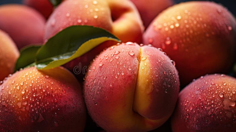 A Bunch of Peaches with Water Droplets on Them Sitting Together, AI ...