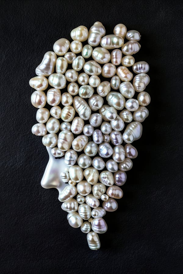 A Bunch of Pearls in the Shape of a Woman S Head on a Black Surface ...