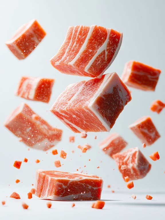 A Bunch of Pieces of Meat Falling into the Air Stock Photo - Image of ...