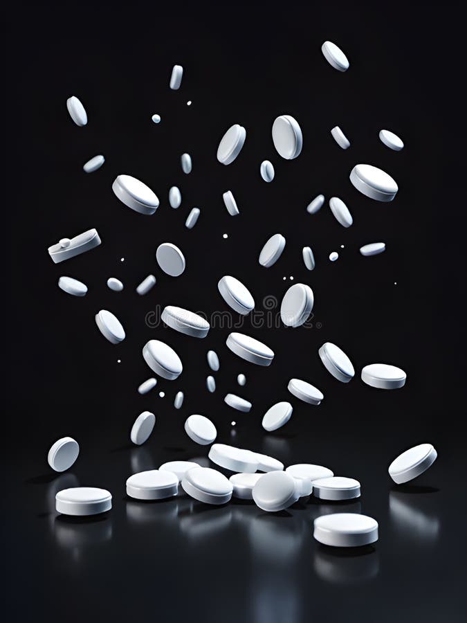 A Bunch of Pills Falling Off of a Black Surface Stock Illustration ...