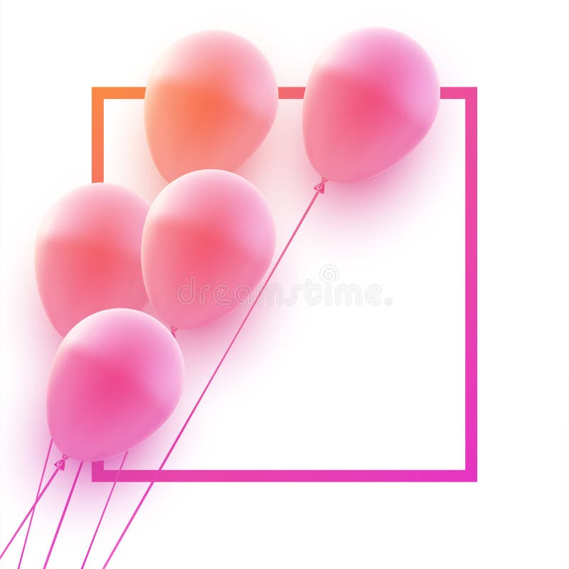 Bunch of Pink Balloons with Square Frame Stock Vector - Illustration of ...