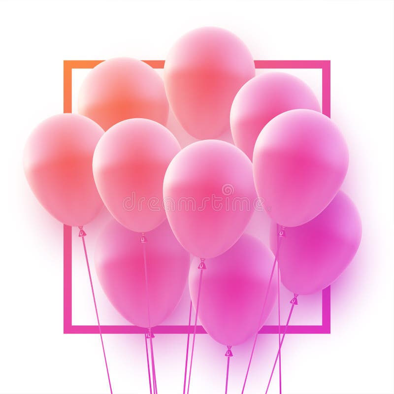 Bunch of Pink Balloons with Square Frame Stock Vector - Illustration of ...