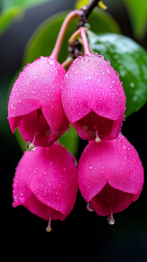 A Bunch of Pink Flowers with Water Droplets on Them Stock Photo - Image ...