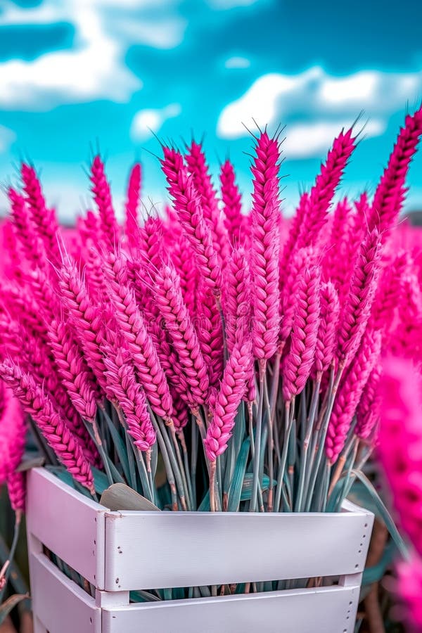 A Bunch of Pink Flowers in a White Crate Stock Photo - Image of wooden ...