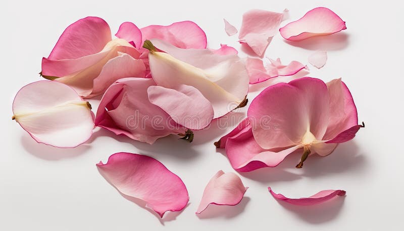 A Bunch of Pink Flowers on a White Surface with Petals Scattered on the ...