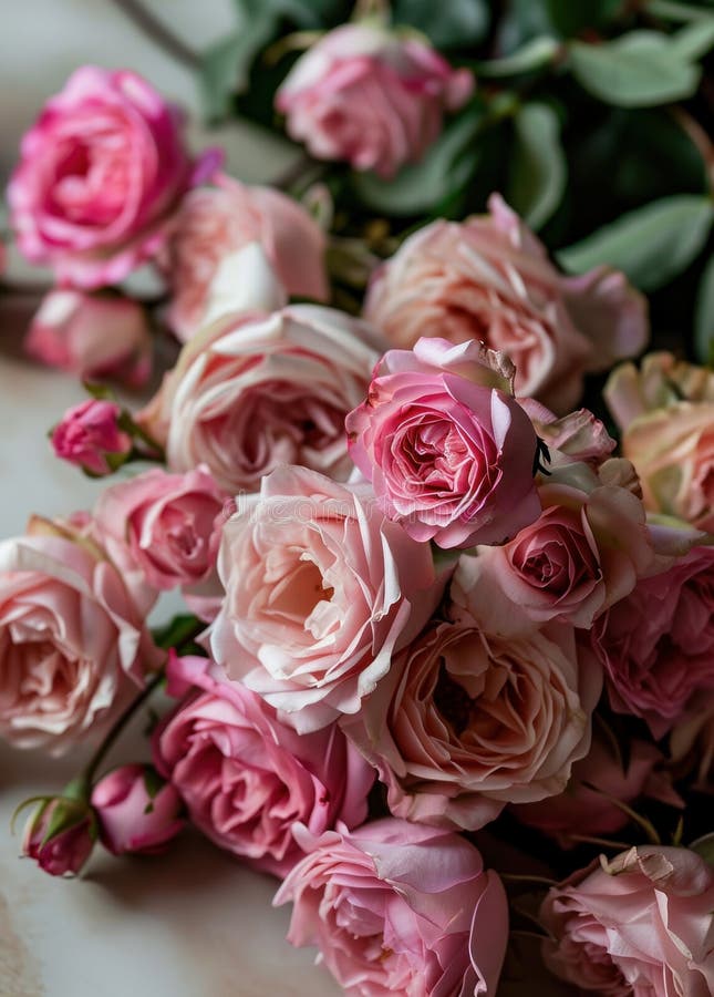 A Bunch of Pink Roses Arranged on a Table Stock Photo - Image of floral ...