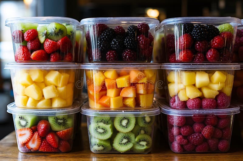 A Bunch of Plastic Containers Filled with Different Types of Fruit ...