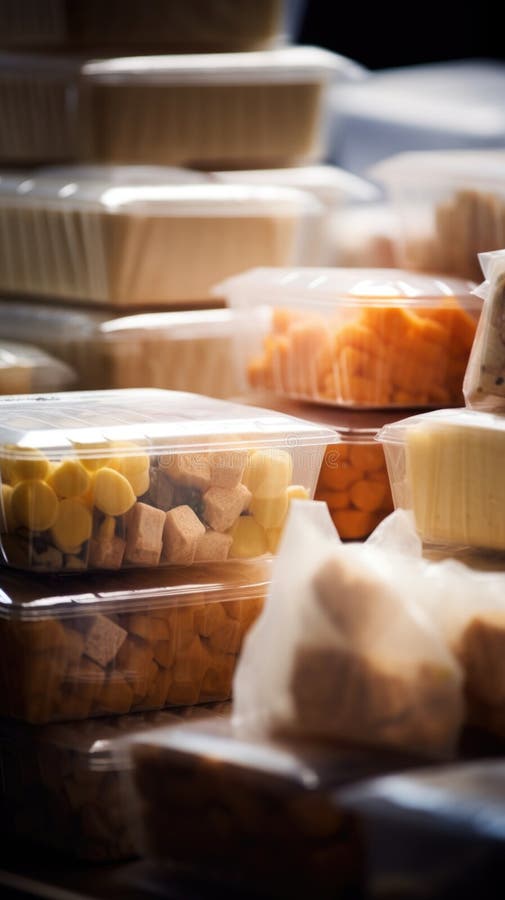 A Bunch of Plastic Containers with Food Excess in Them, AI Stock Image ...