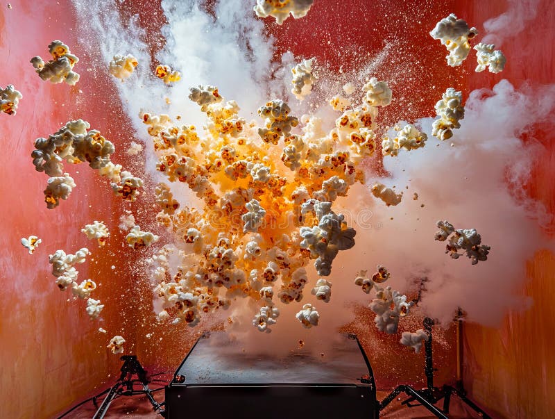 A Bunch of Popcorn Falling Out of a Box on a Stage Stock Photo - Image ...