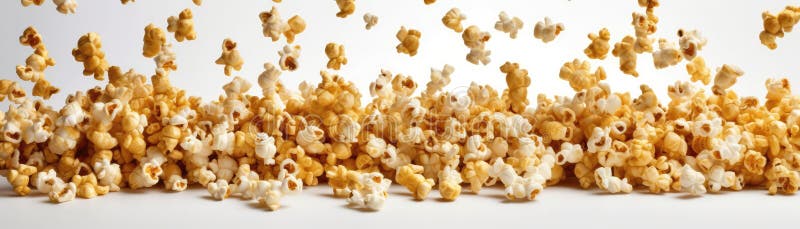 A Bunch of Popcorn Flying in the Airon White Background Wde Panoramic ...