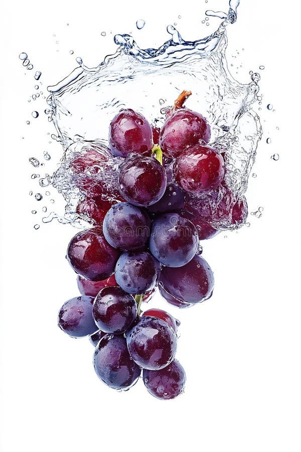 Bunch of Purple Grapes Being Splashed with Water Stock Illustration ...