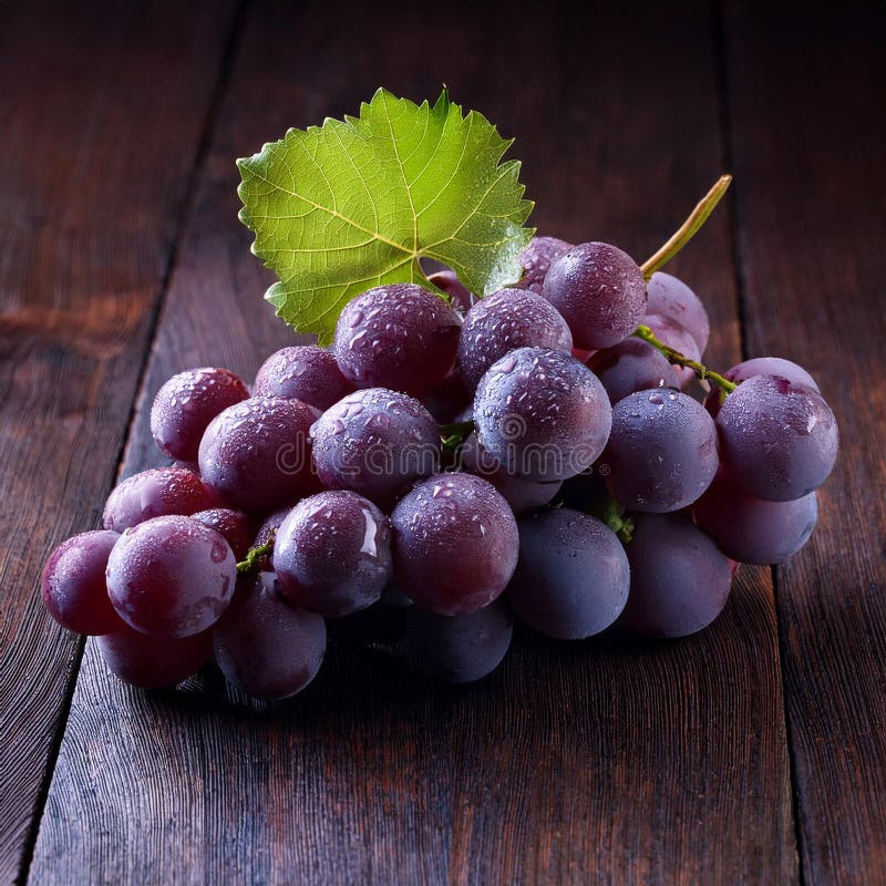 Bunch of Purple Grapes on Wooden Background Stock Illustration ...