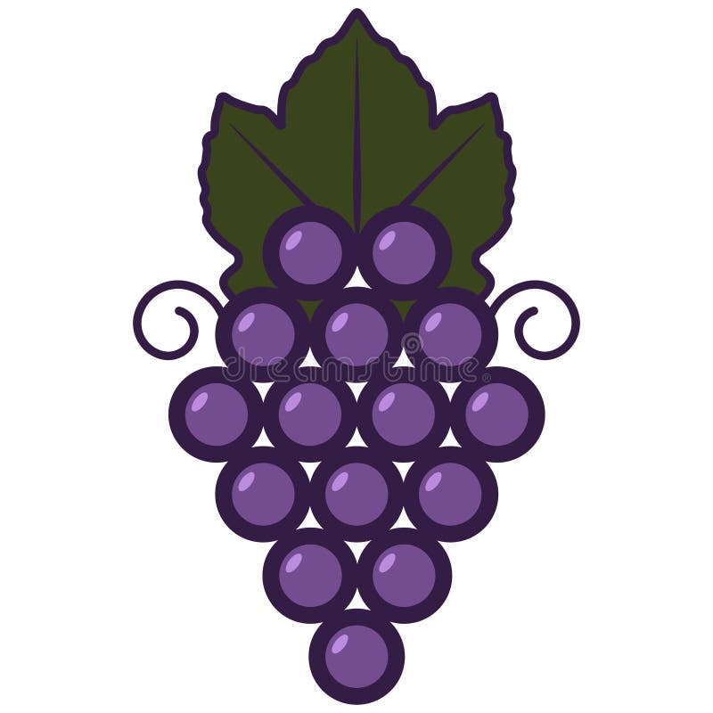 Bunch of Purple Wine Grapes with Leaf Flat Vector Icon for Design ...