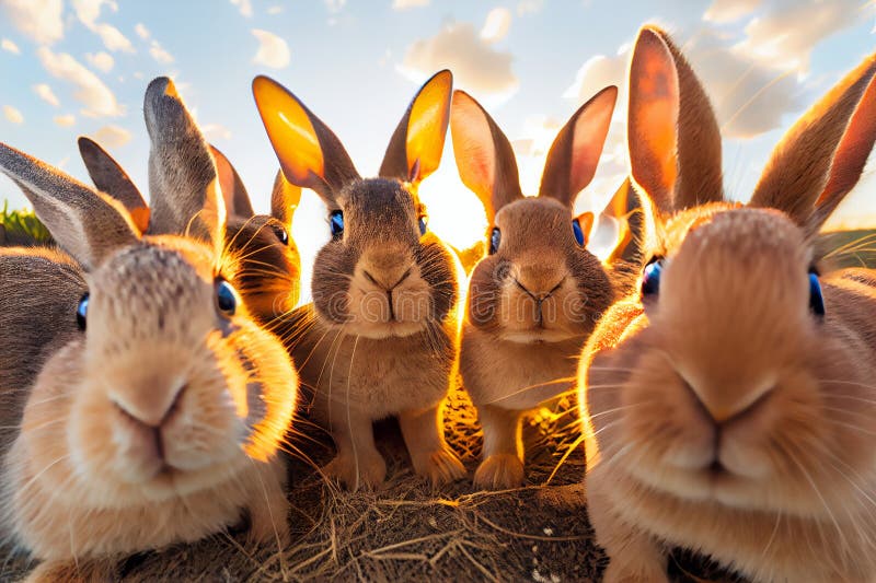 A Bunch of Rabbits Take a Selfie. AI Generated Stock Illustration ...
