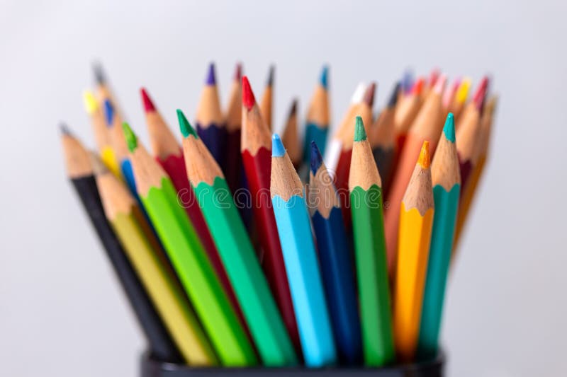 Bunch of Random Colored Pencils, Close Up Macro. White Background Stock ...