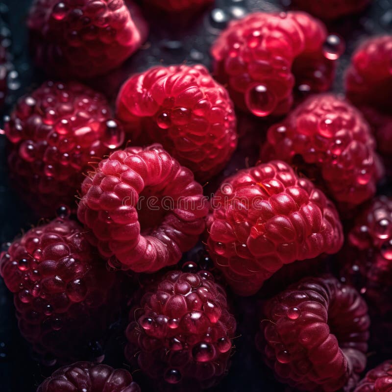 A Bunch of Raspberries with Drops of Water on Them and on the Surface ...