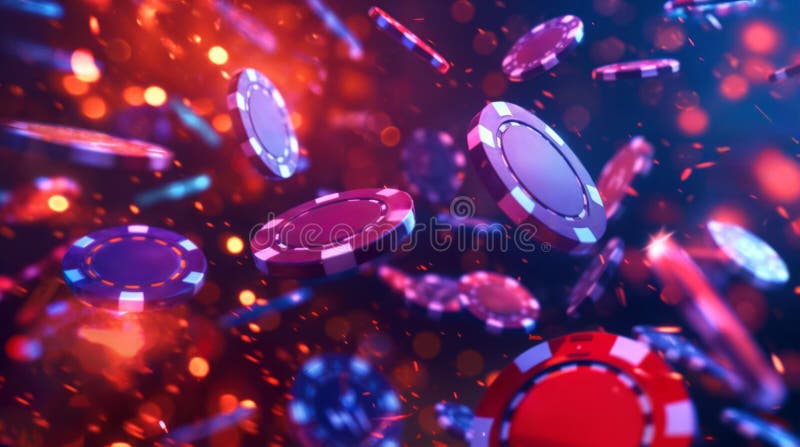 A Bunch of Red and Blue Chips are Flying through the Air Stock ...