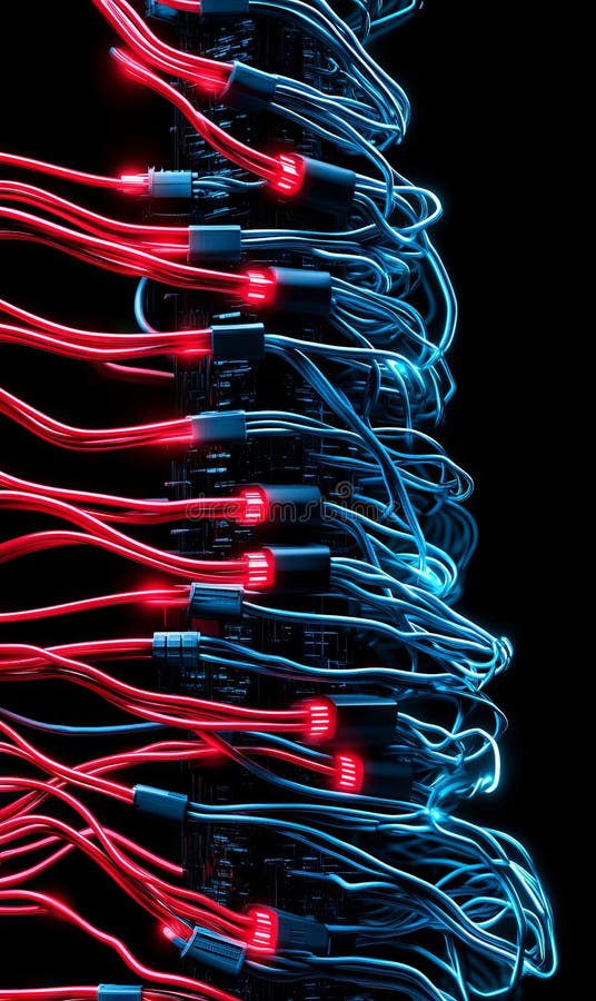 A Bunch of Red and Blue Wires on a Black Background Stock Illustration ...