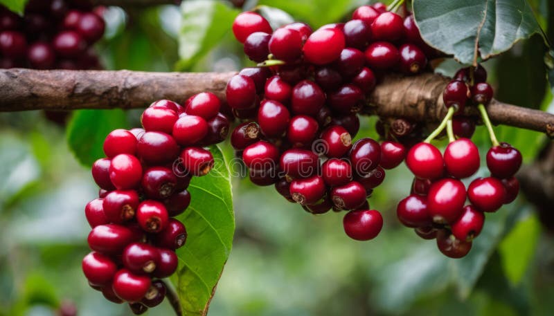 A Bunch of Red Cherries Hanging from a Tree Stock Illustration ...