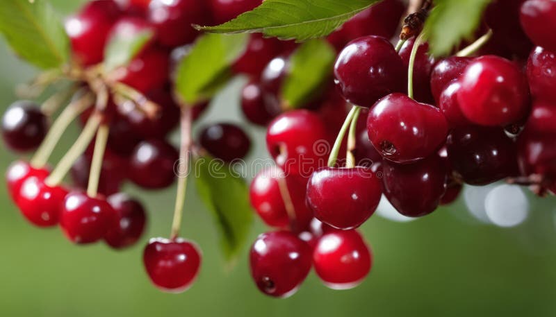 A Bunch of Red Cherries on a Tree Stock Illustration - Illustration of ...