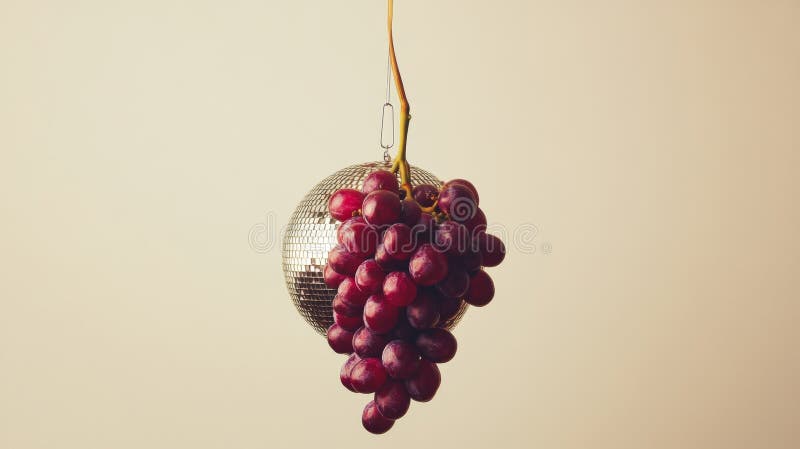 Bunch of Red Grapes Hanging with Disco Ball, Creative Still Life ...