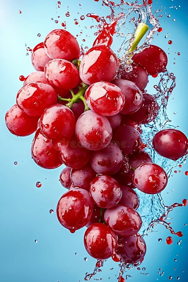 A Bunch of Red Grapes with Water Splashing on Them Stock Image - Image ...