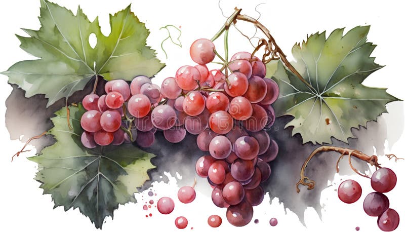 Bunch of Red Grapes on a White Background. Watercolor Illustration ...