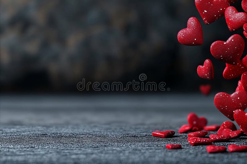 A Bunch of Red Hearts Falling Down on a Table Stock Image - Image of ...