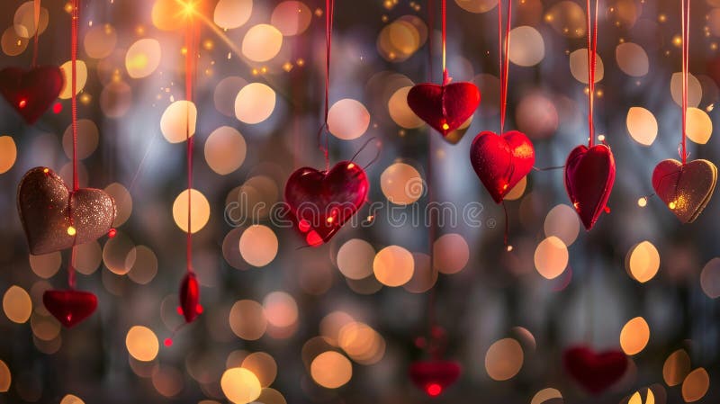 A Bunch of Red Hearts Hanging from the Ceiling Stock Photo - Image of ...