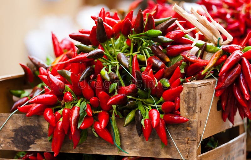 Bunch of Red Hot Chili Pepper at Market Stock Image - Image of cooking ...