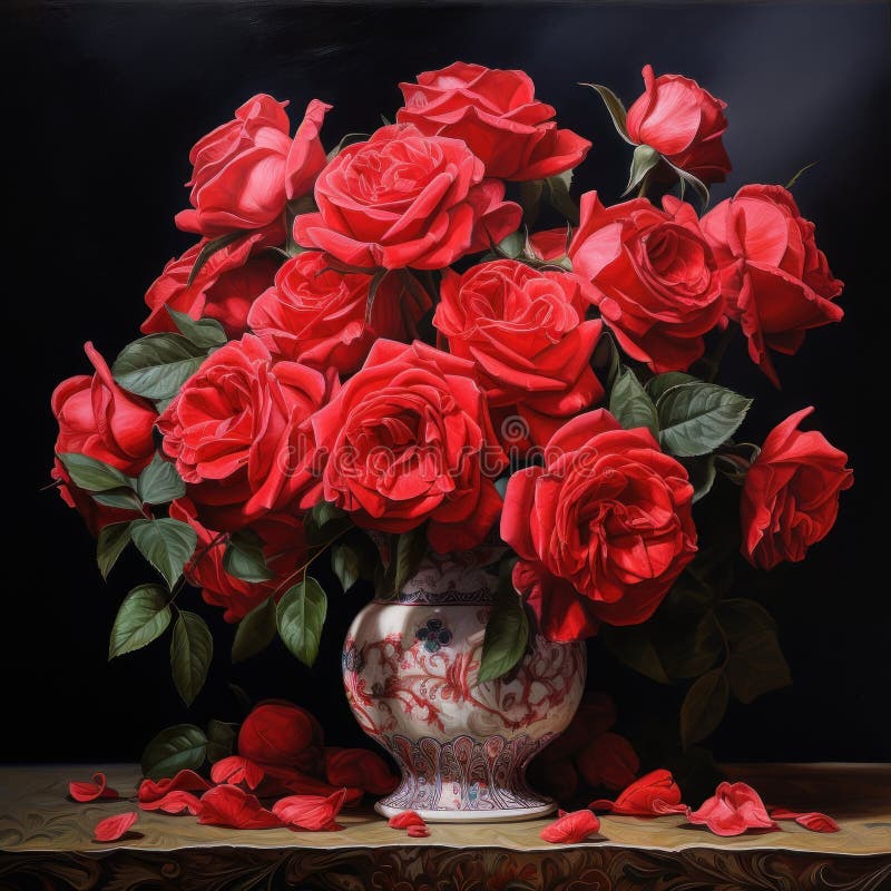 A Bunch of Red Roses in a Designer Vase Image Stock Illustration ...