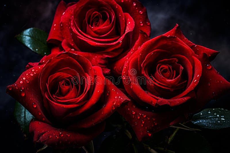 Bunch of Red Roses with Water Droplets on Them,. Generative AI Stock ...