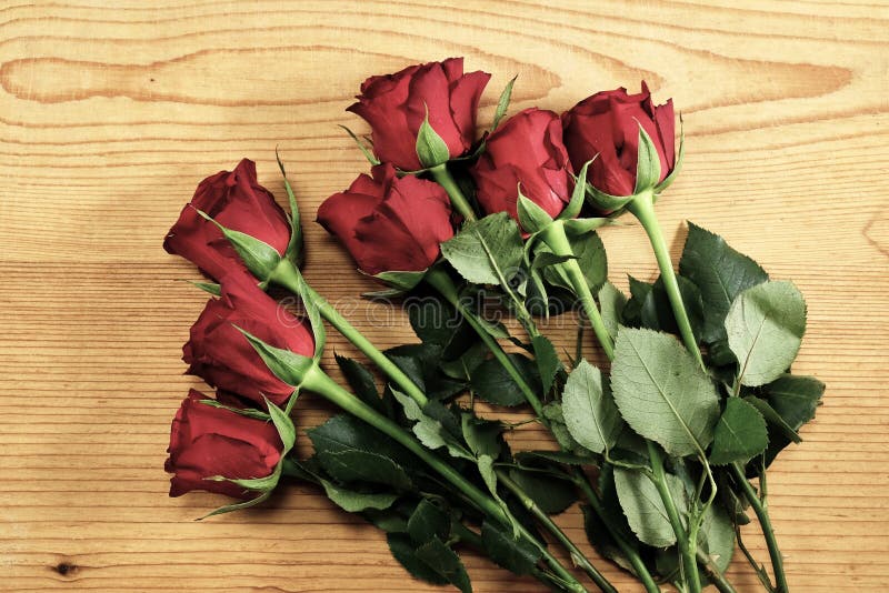 Bunch of Red Roses on the Wood Stock Image - Image of love, feelings ...