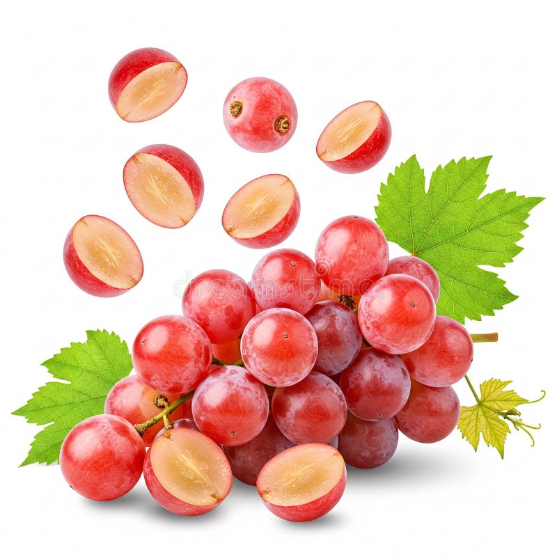 A Bunch of Red Seedless Grapes with Water Droplets and Several Cut ...