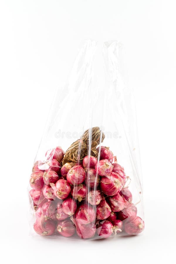 Bunch of Red Shallots Onions in Clear Plastic Bag. Stock Image - Image ...